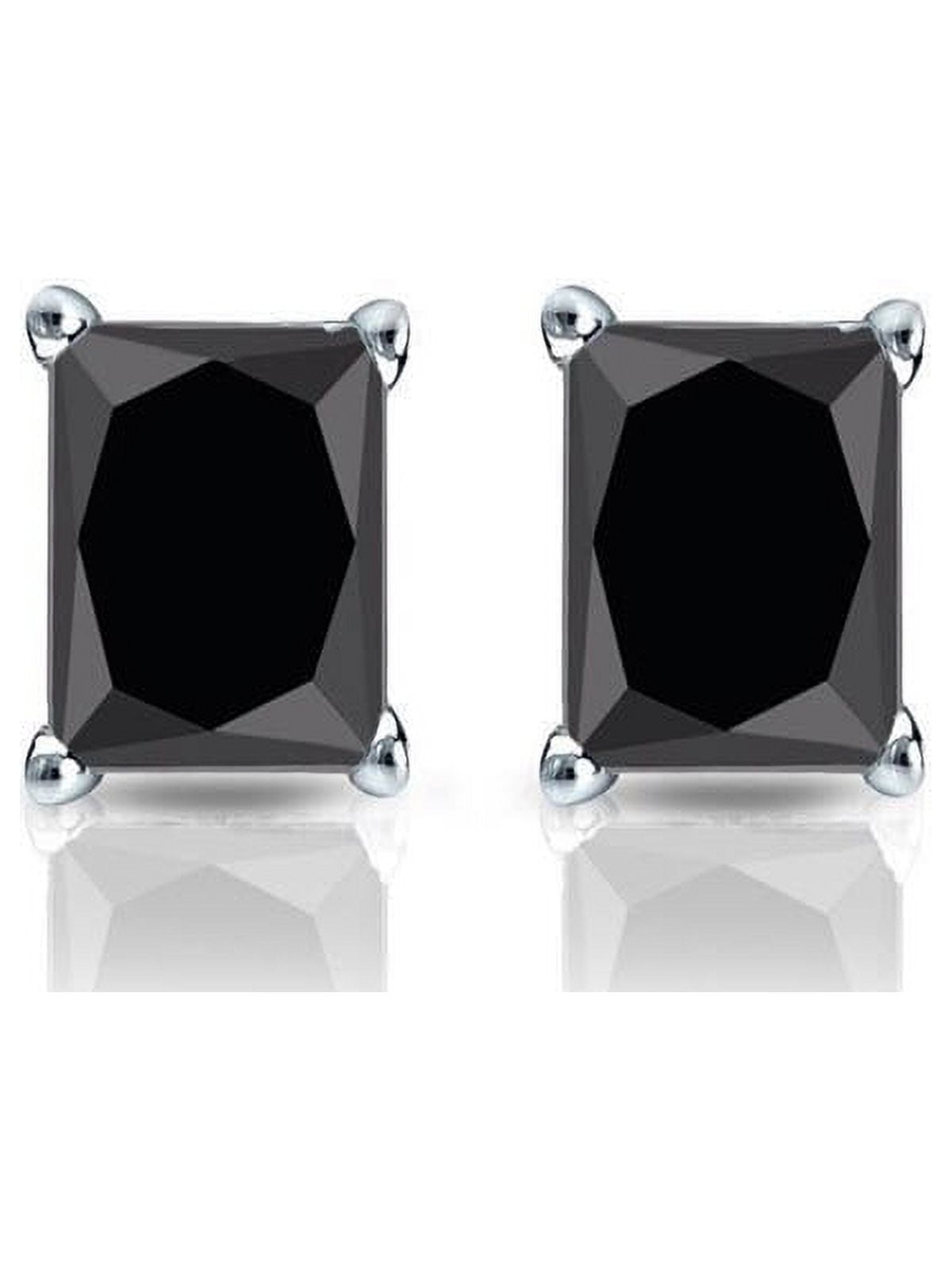 1 Carat Solitaire Princess Cut Black Diamond Moissanite Solitaire Earrings For Women In White ...