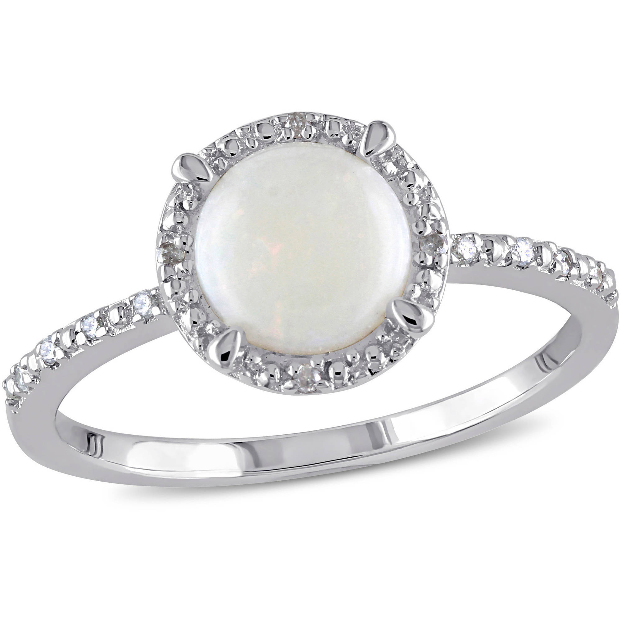 0.42 Carat T.G.W. Opal Gemstone and White Diamond Accent Ring - Walmart.com