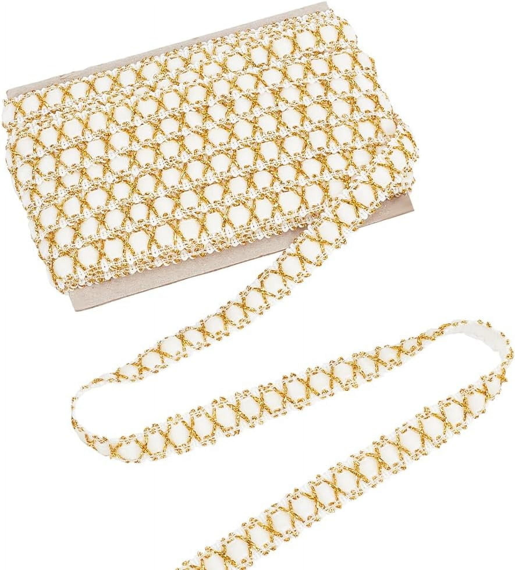 1 Card 11 Yards White Gold Metallic Lace Trim Suede Gimp Braid Trim ...