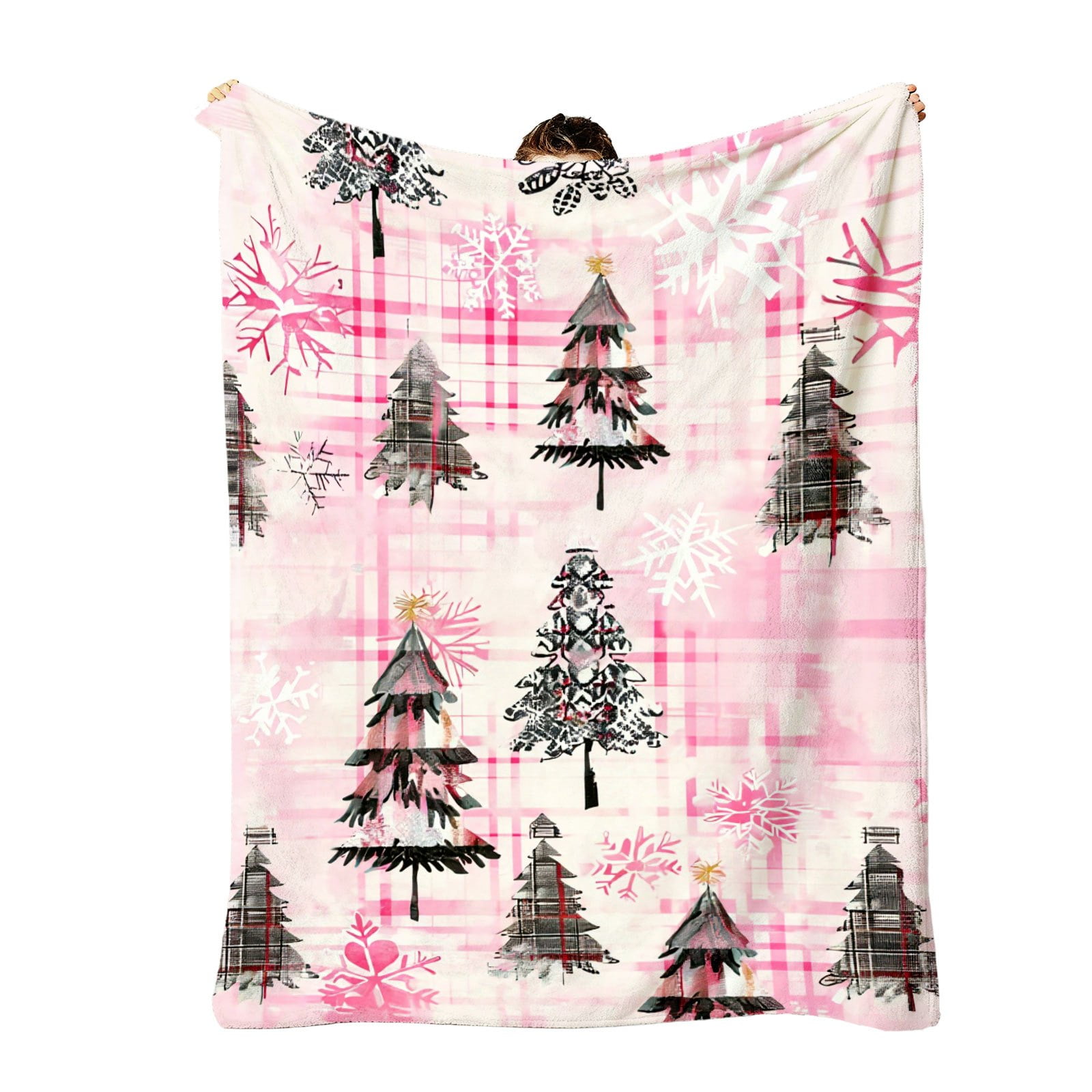 1 Comfortable Soft Flannel Blanket, Decorated with Christmas Trees ...