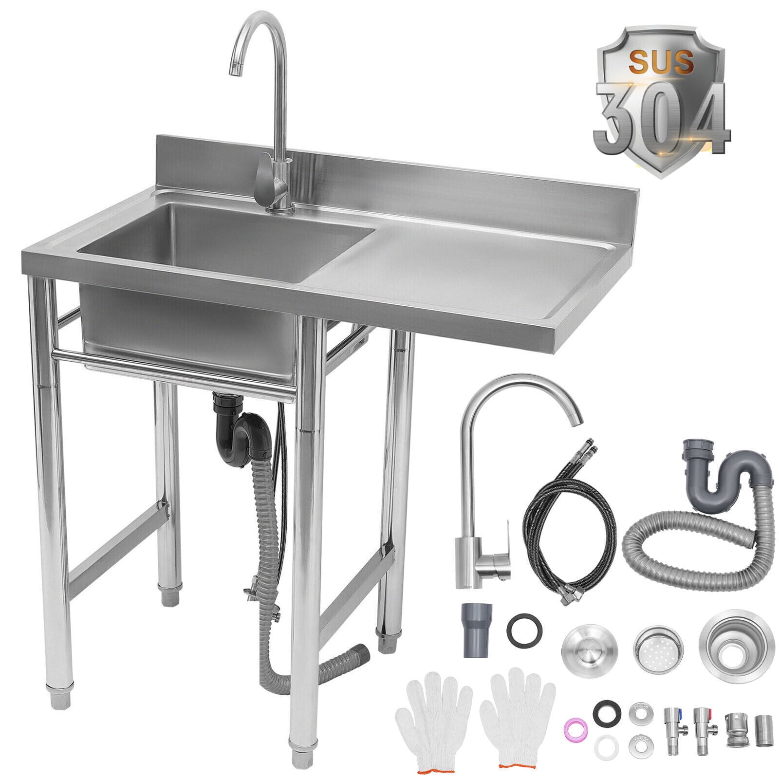 1 Compartment Commercial Kitchen Sink Prep Table with Faucet Stainless ...