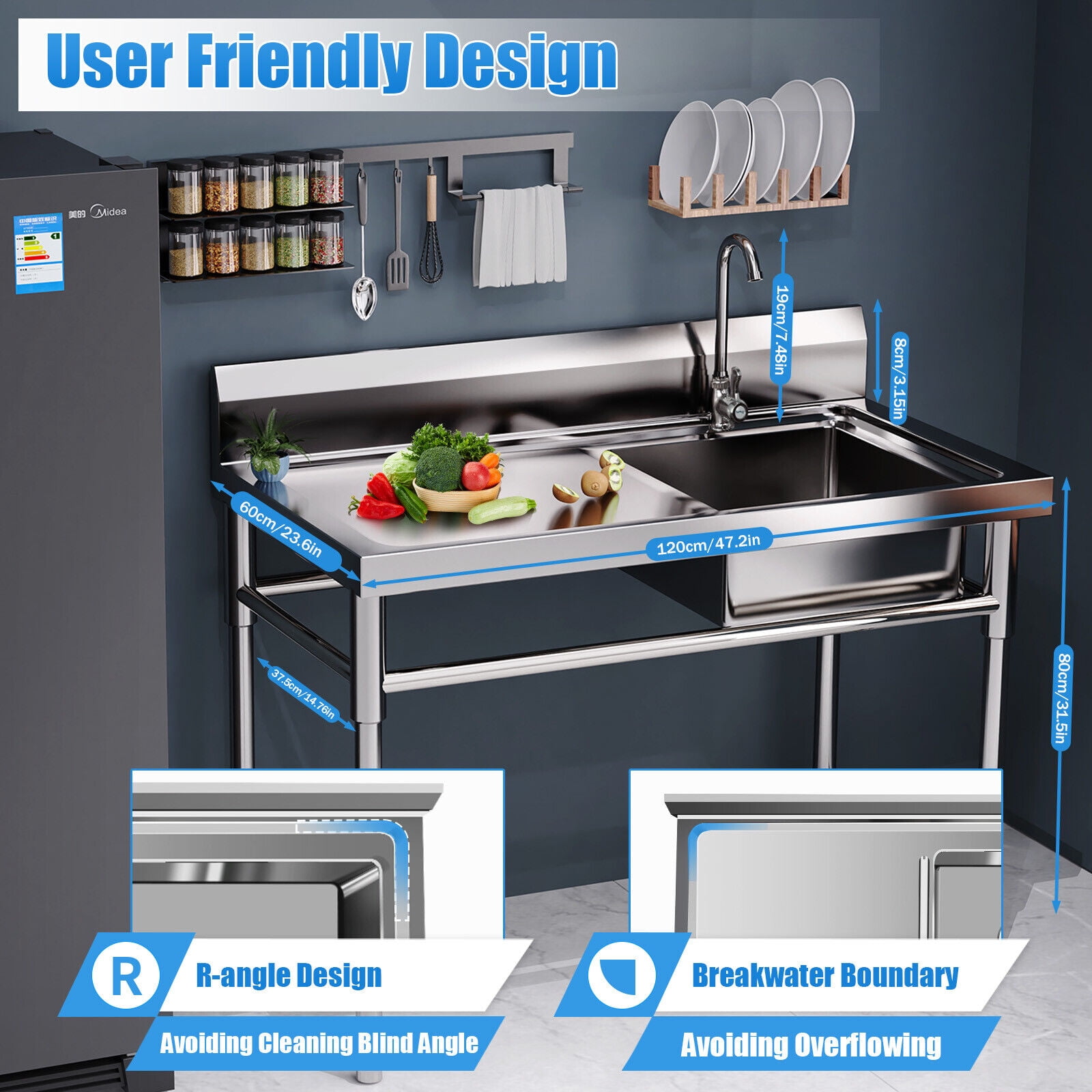 1 Compartment Commercial Kitchen Sink Restaurant Sink Utility Sink ...