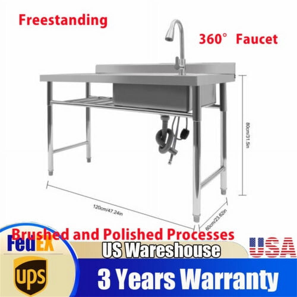 1 Compartment Kitchen Sink Prep Table With 360°Faucet Commercial ...