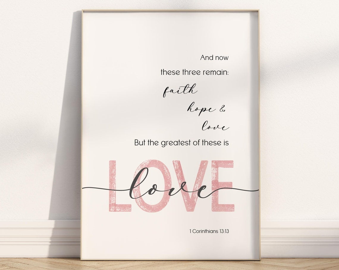 1 Corinthians 13:13 Faith Hope Love Bible Verse Wall Art, Modern ...