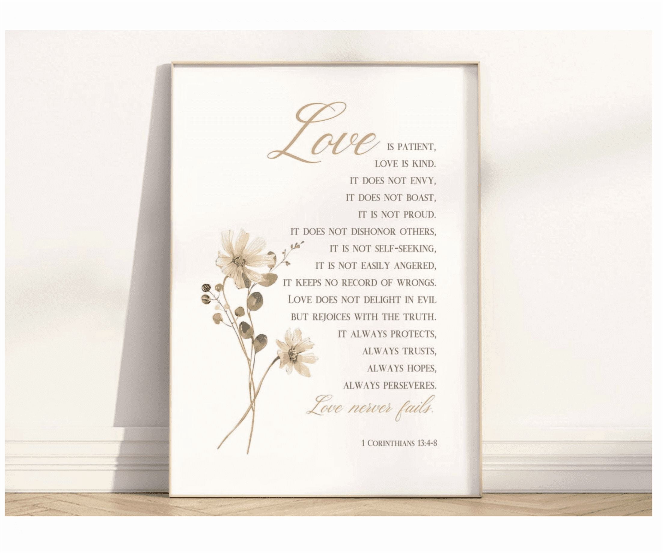 1 Corinthians 13 4 Love Is Patient Christian Floral Wall Art Poster ...