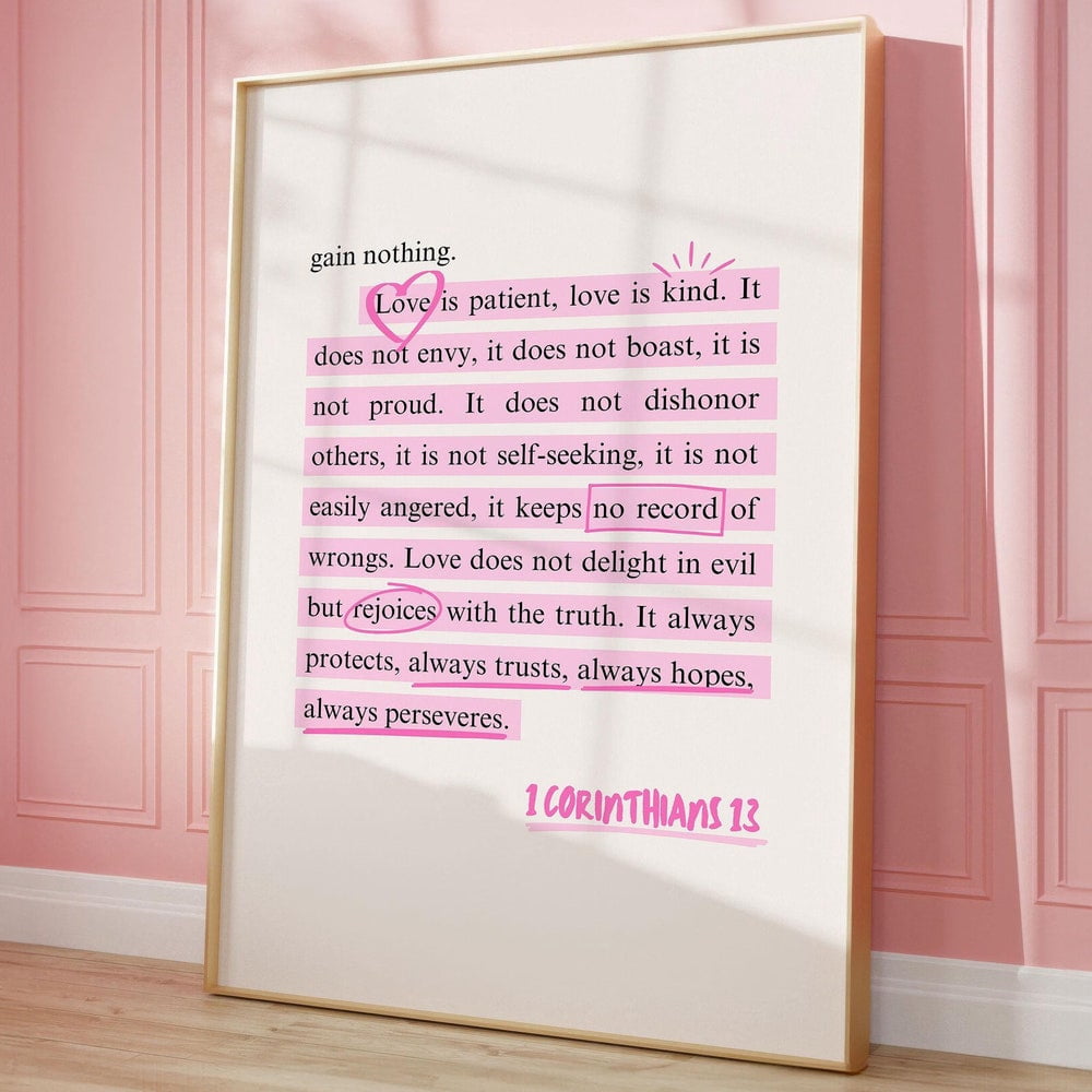 1 Corinthians 13 Wall Art Pink Christian Wall Art Pink Quote Wall ...