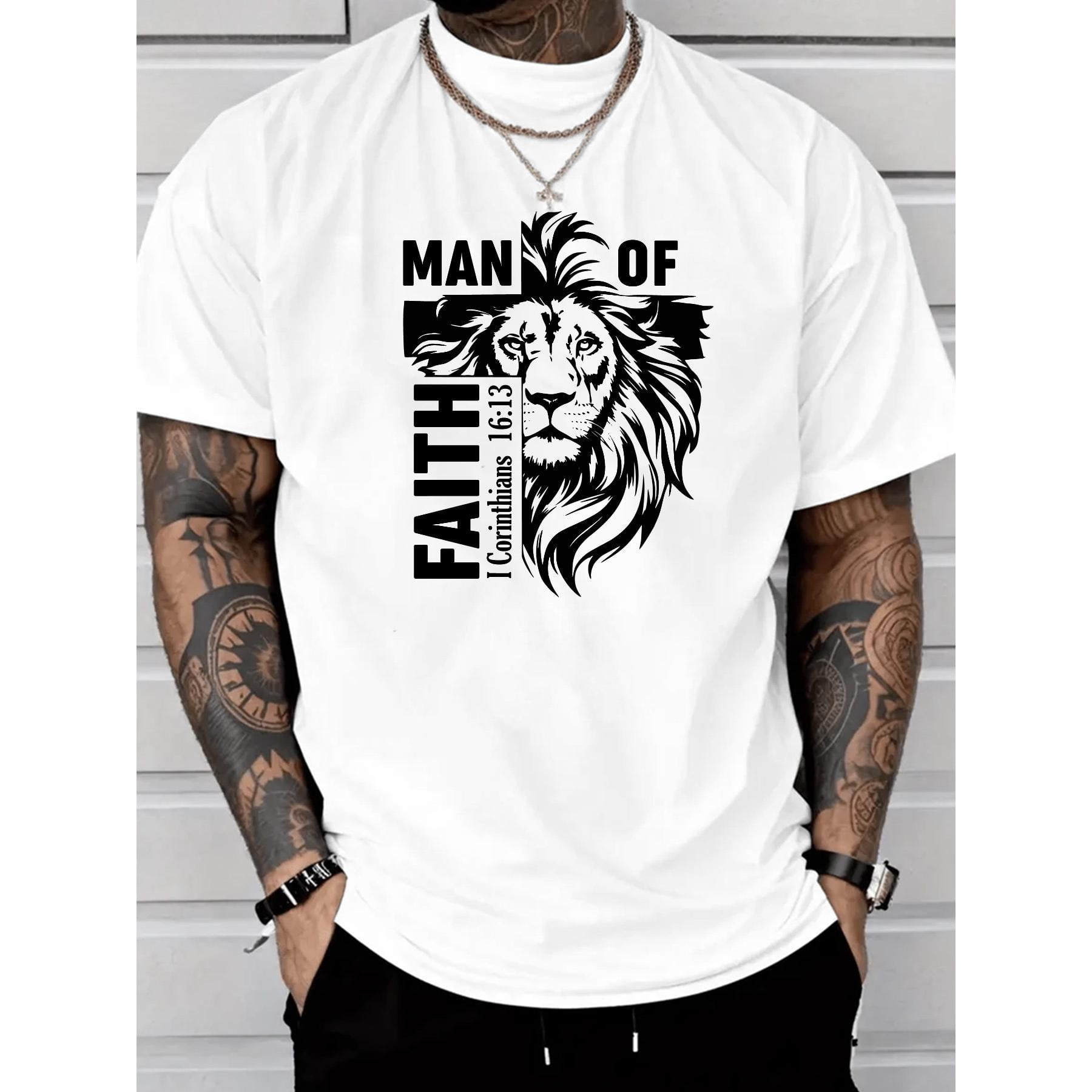 1 Corinthians 16:13 Christian T-Shirt for Men - Lion Motif with 'Stand ...