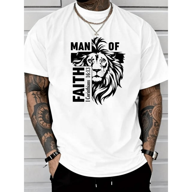 1 Corinthians 16:13 Christian T-Shirt for Men - Lion Motif with 'Stand ...