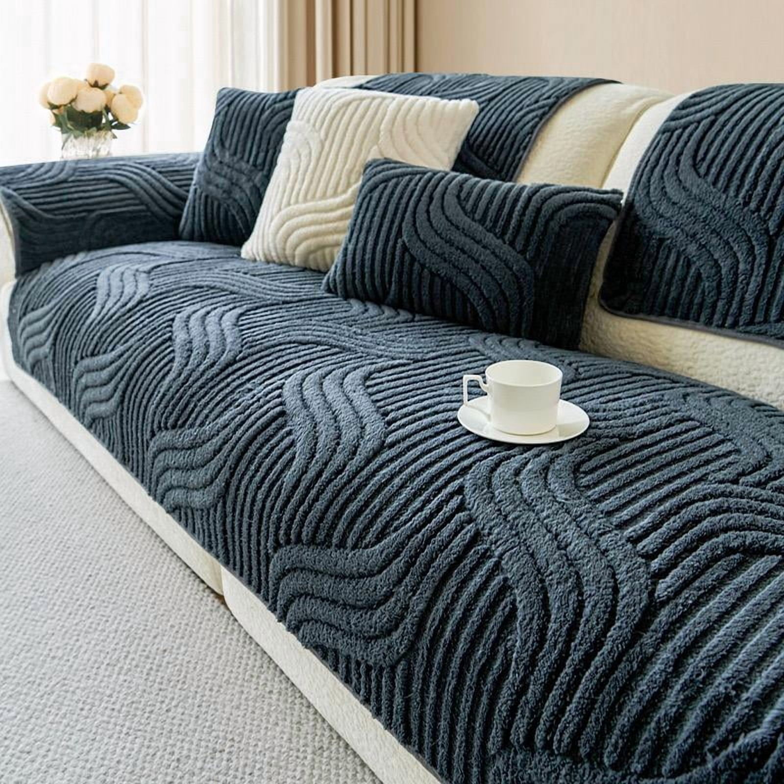 1 Count Sofa Cover, 3-4 Seat Solid Color Jacquard Sofa Protector, Anti ...