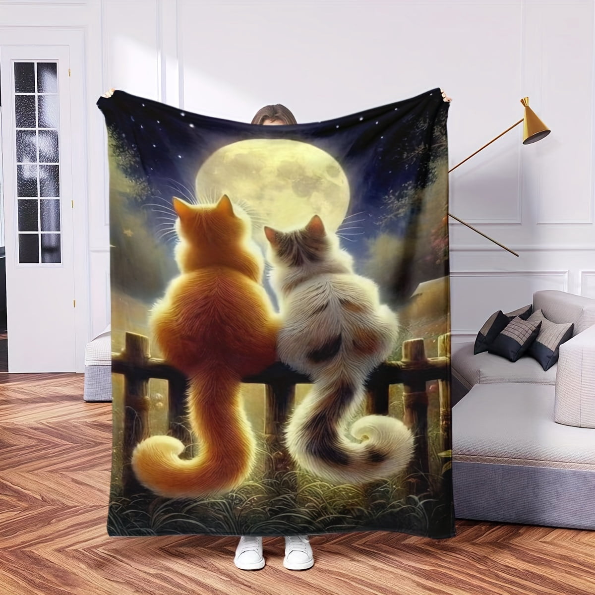 1 Cozy Couple Cat Fleece Throw Blanket - Soft, Warm Flannel with ...
