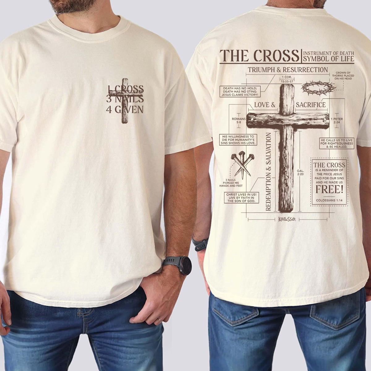 1 Cross 3 Nails 4 Given Christian Cross Graphic Casual T-Shirt for Men ...