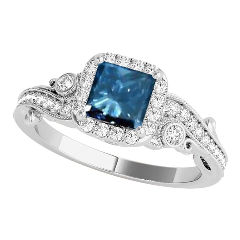 Blue Diamond Engagement Rings Princess Cut