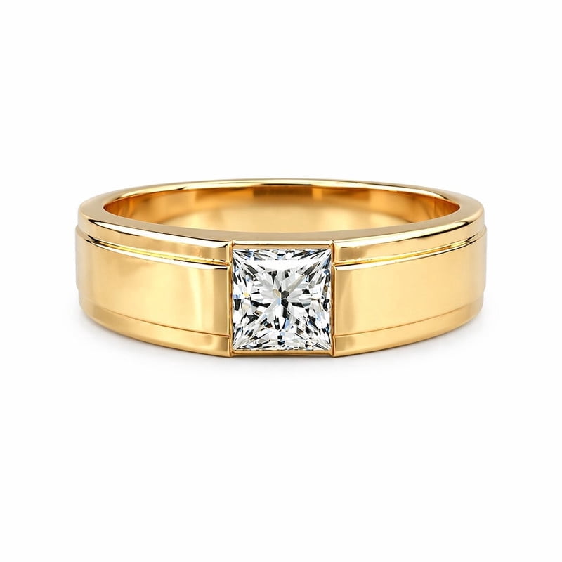 1 Ct Princess Cut Lab Created Diamond Men’s Ring in 14K Yellow Gold ...