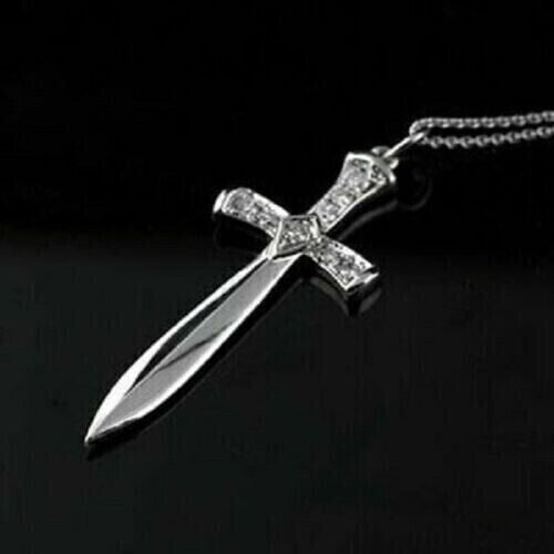 1 Ct Round Cut White Moissanite Cross Pendant 14K White Gold Plated ...