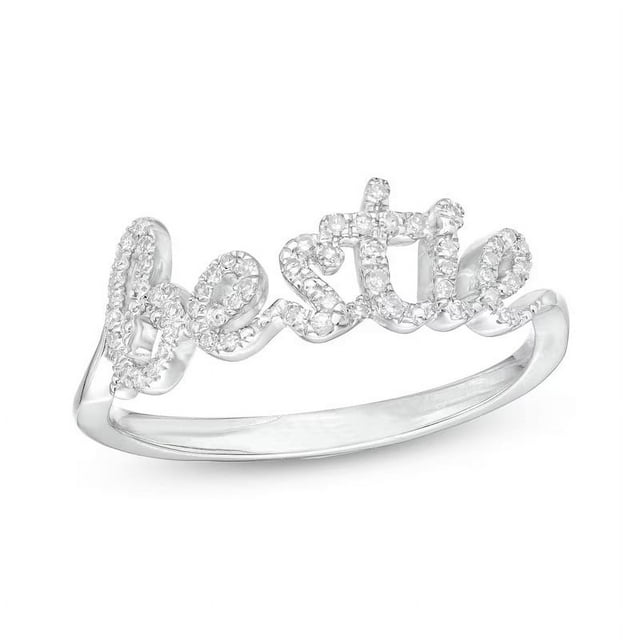 1 Ct Round Moissanite Cursive "Bestie" Band Ring 10k White Gold Finish ...