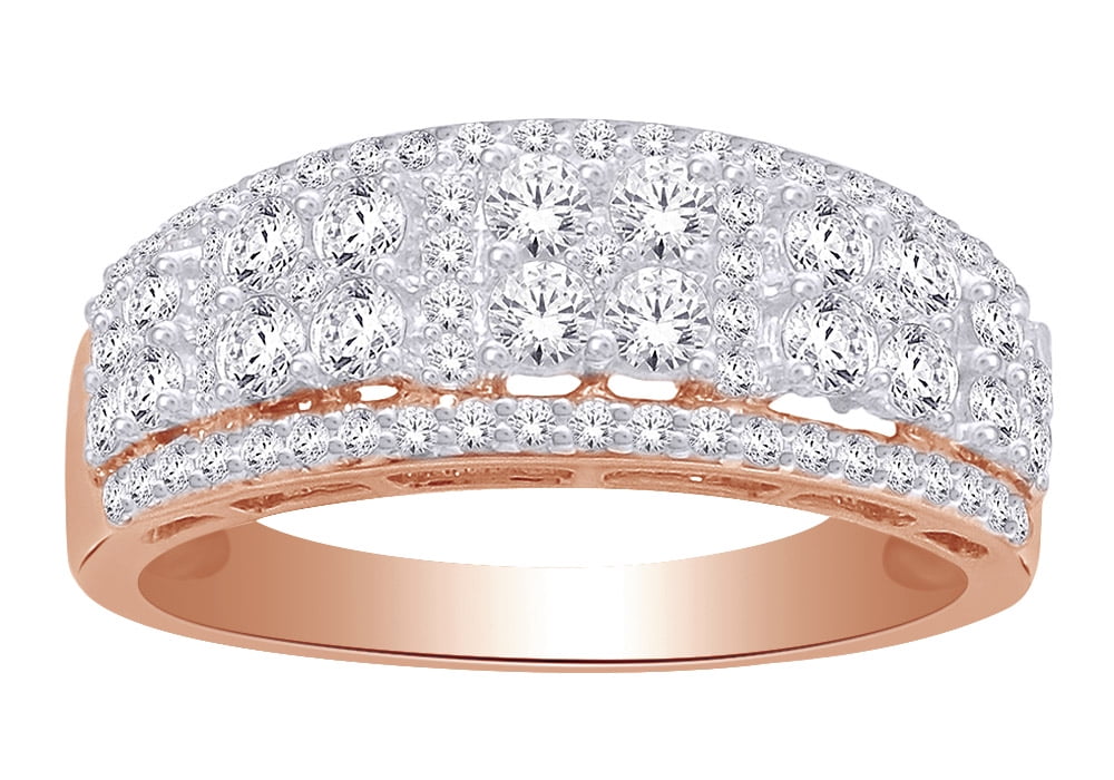 AFFY 1 Ct Round White Natural Diamond Two Row Wedding Band Ring in 14k Rose Gold Ring Size - 8 ...