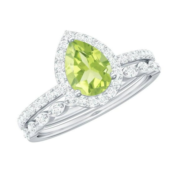 1 Ctw Pear Peridot 925 Sterling Silver Solitaire With Accents Wedding ...