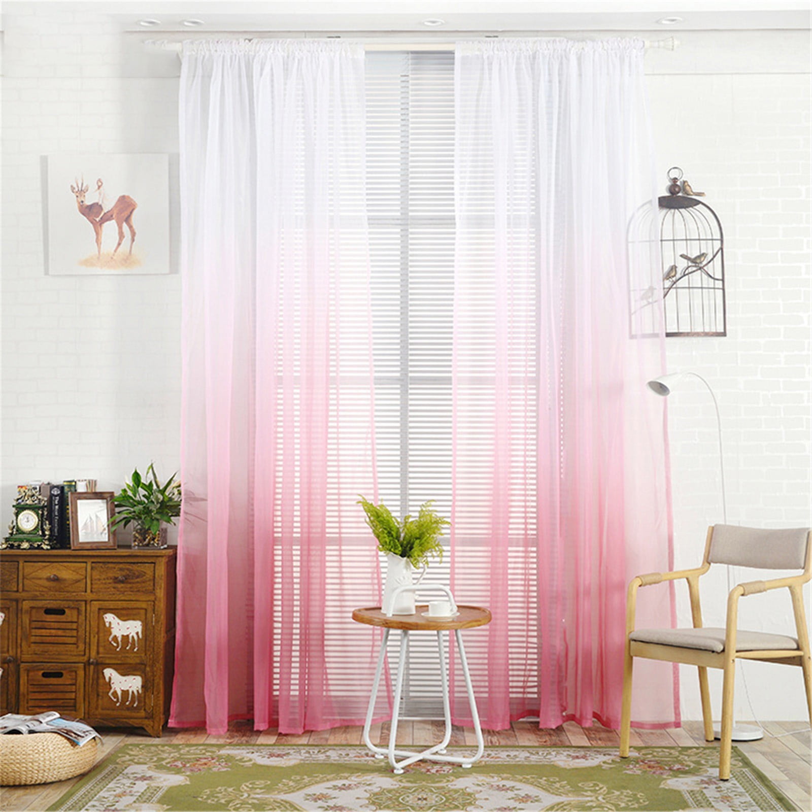 1*Curtain Door Scarf Gradient Color Tulle Window Curtain Panel ...