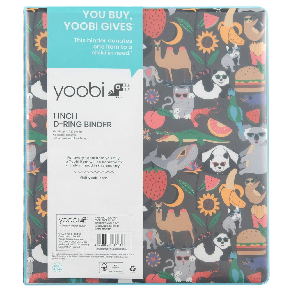 1" D Ring Binder Stacks on Animals Charcoal - Yoobi™ - Walmart.com