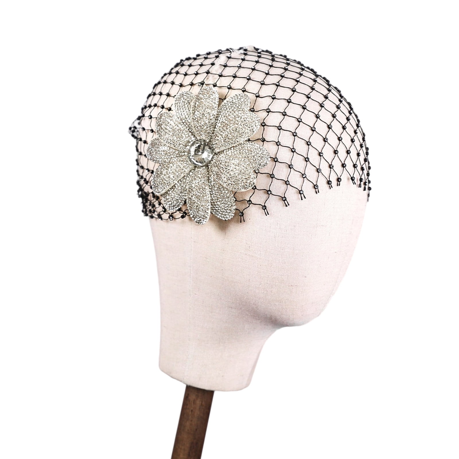 1. Delicate Black Crystal Floral Wedding Veil Headpiece With Adjustable ...