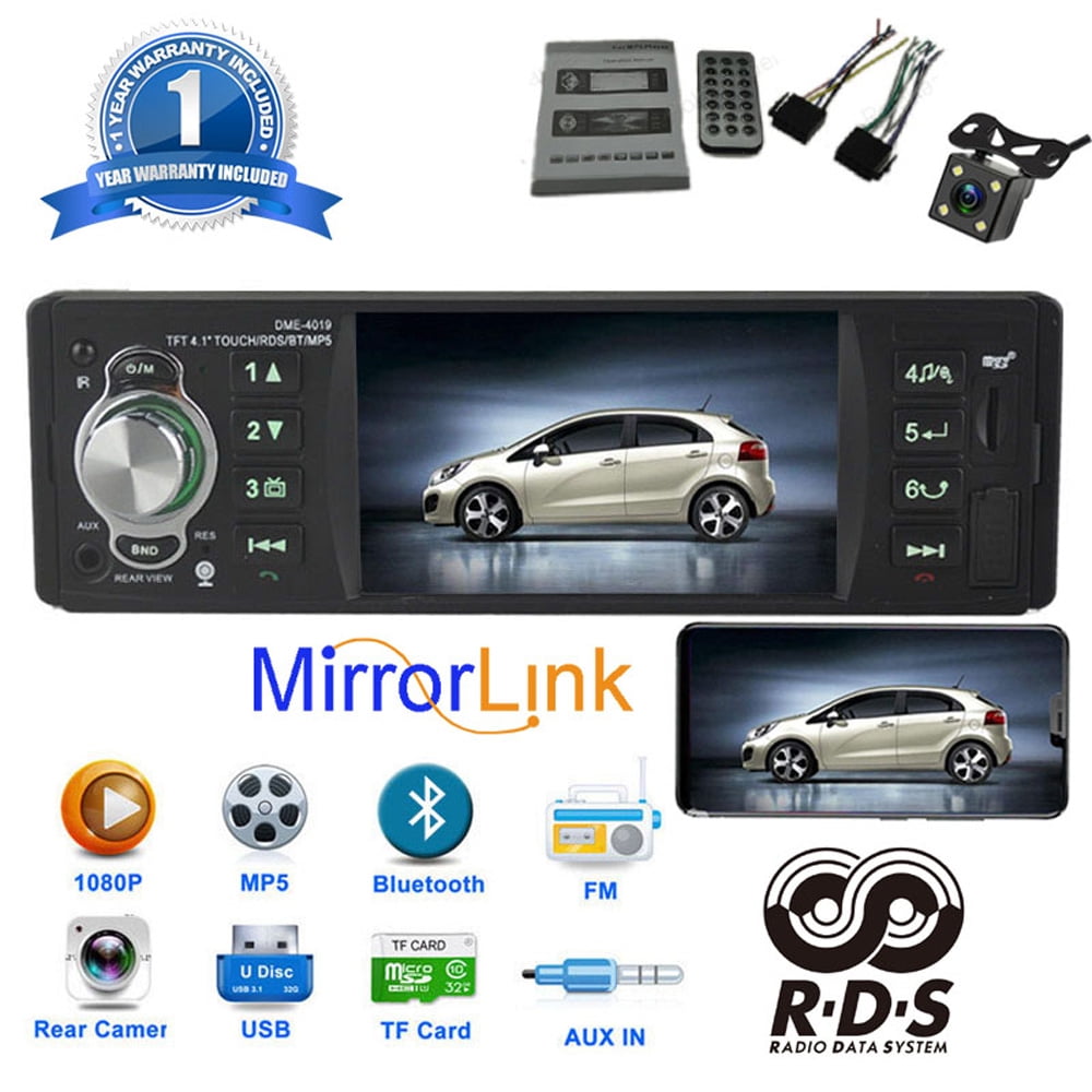 1 Din 4.1-inch Touch Screen Car Stereo RDS Radio Mirror Link Bluetooth ...