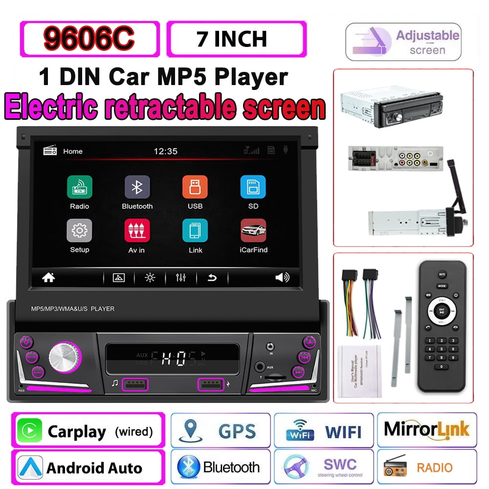 1 Din Car Radio Electric Retractable Screen Autoradio Universal ...