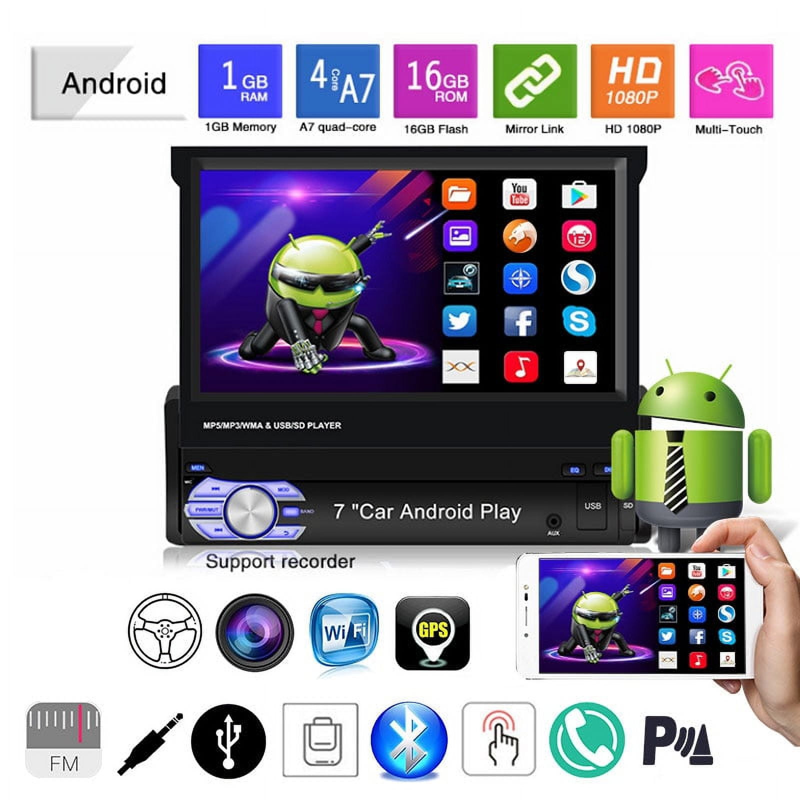 1 Din Retractable Touch Screen Radio Car Stereo Audio 7 inch MP5 MP4 ...