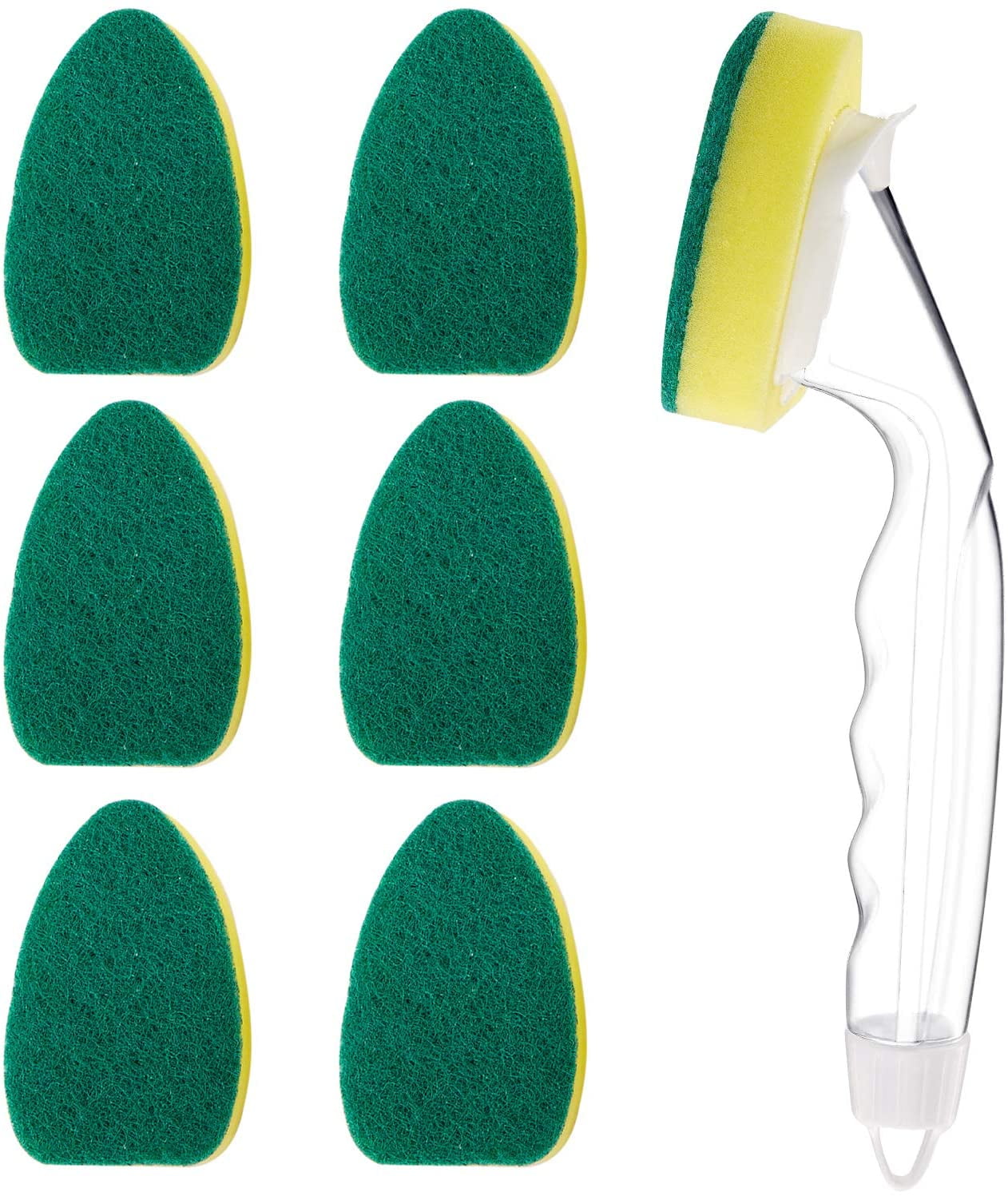 1 Handle and 6 Refill Replacement Sponge Heads, Heavy Duty Dish Wand ...