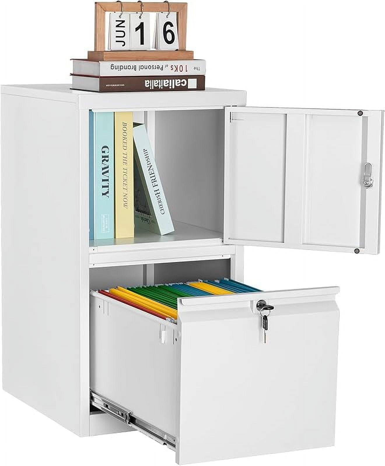 1 Door 1 Drawer File Cabinet with Lock, Metal Office Filing Cabinets ...