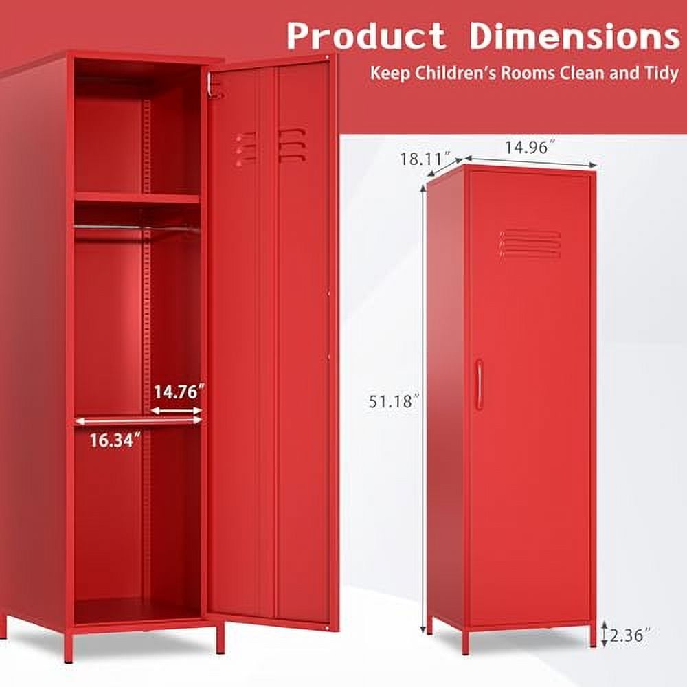 1 Door 51.3" Metal Locker Storage Cabinet Steel Kids Wardrobe Changing ...