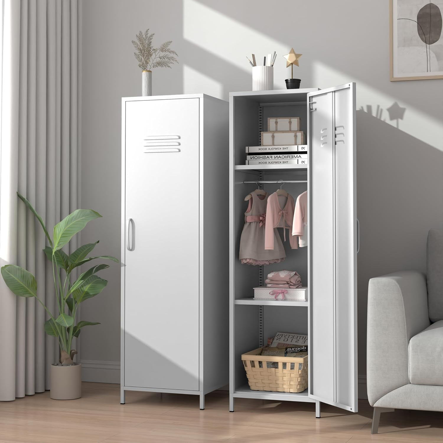 1 Door 51.3" Metal Locker Storage Cabinet Steel Kids Wardrobe Changing ...