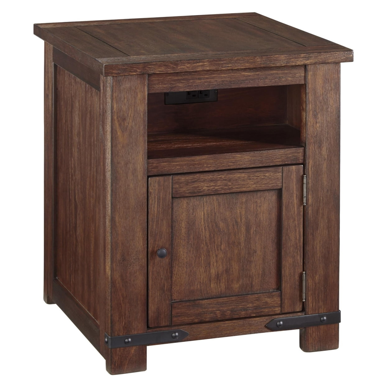 1 Door Wooden End Table with 1 Cubby and Power Hub, Brown- Saltoro ...