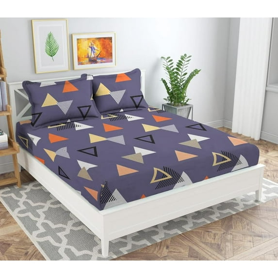 1 Double Bedsheet With 2 Pillow Covers - 86 X 88 Inches, Grey & White ...