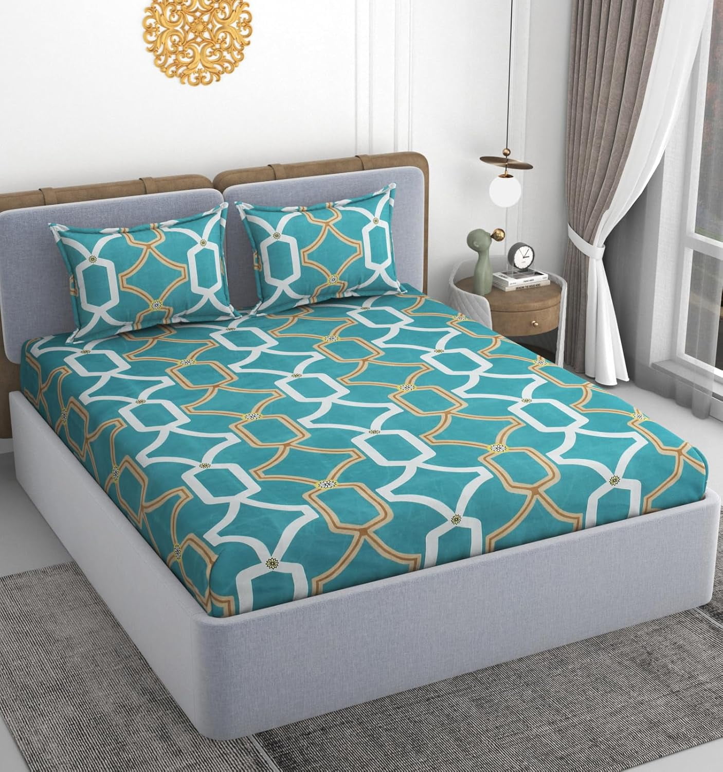 1 Double Bedsheet With 2 Pillow Covers Size 60 X 78 X 8 Inches, Sea ...