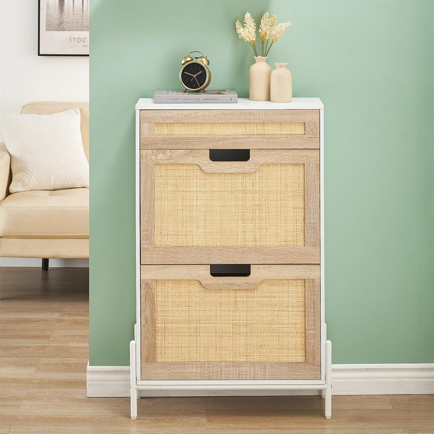 with 1 Drawer Shoe Cabinet Organizer Freestanding, Natural Rattan 2 ...