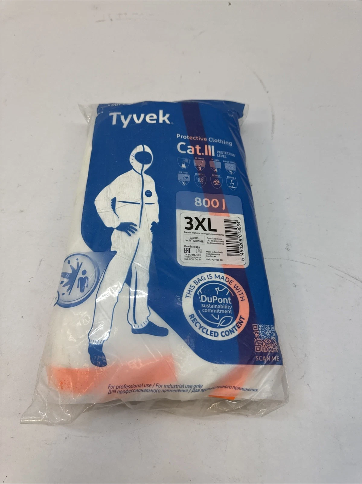 (1) Dupont 800J Ty800J Tyvek Cat Iii Chemical Protective Coverall Suit ...