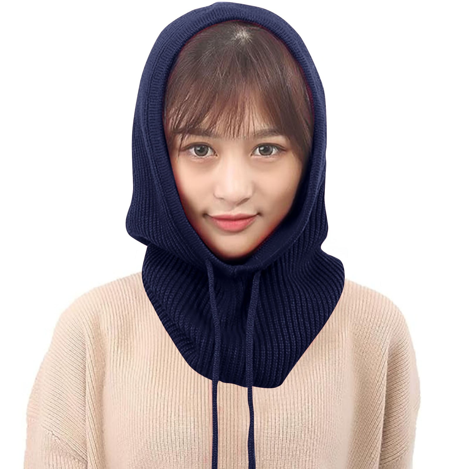 1 Ear Protection Cap Blue Winter Ski Knitted Hats Windproof Neck Ears ...