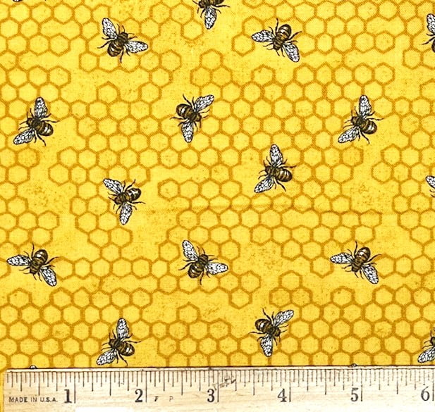 1 Fat Quarter - Bees on Gold Honeycomb Cotton Fabric - 21" X 18 ...