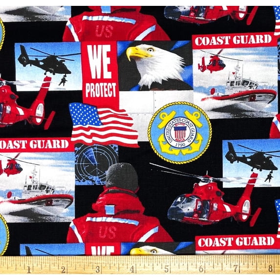 1 Fat Quarter - Coast Guard Rescue Helicopter "We Protect" Cotton ...