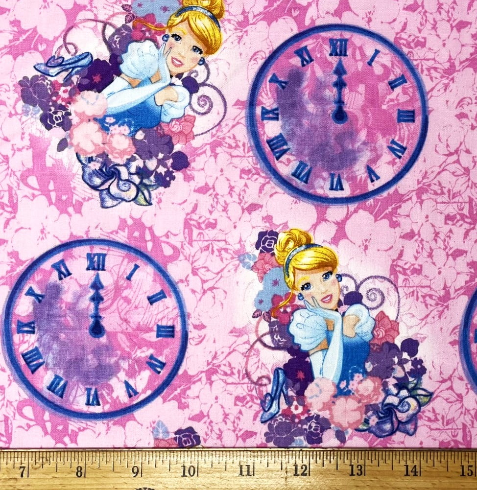 1 Fat Quarter - Disney Cinderella & Midnight Clocks on Pink Cotton ...