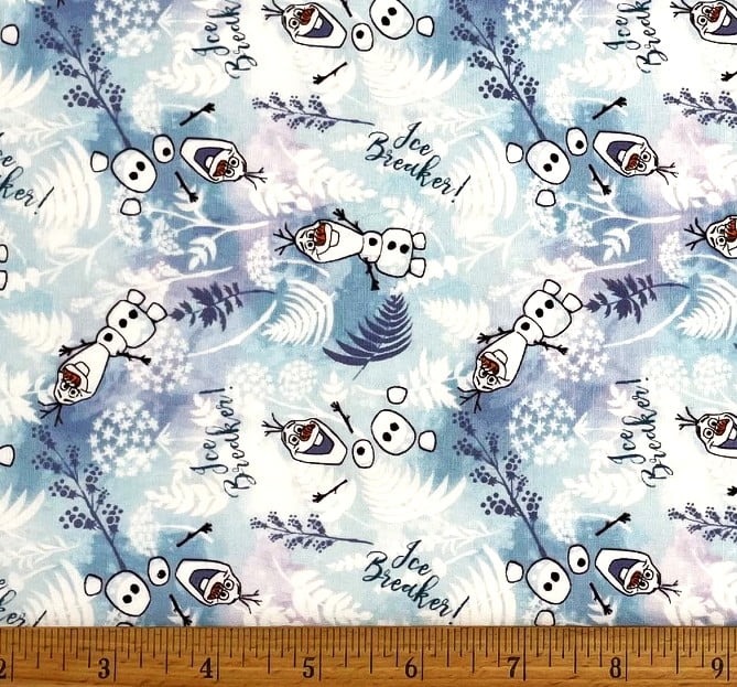 1 Fat Quarter - Disney Frozen Olaf Snowman "Ice Breaker" on Blue Cotton ...