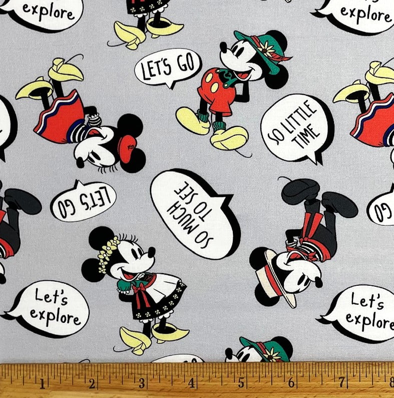 1 Fat Quarter - Disney Mickey & Minnie Mouse "Let's Explore" on Gray ...