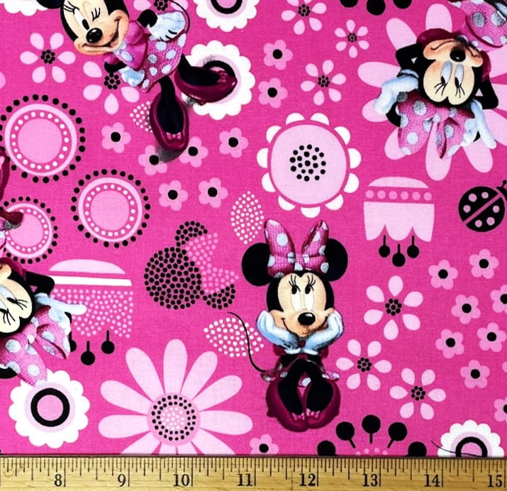 1 Fat Quarter - Disney Minnie Mouse Pink Polka Dot Dresses Cotton ...
