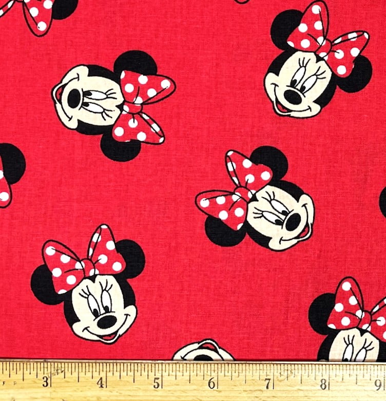 1 Fat Quarter - Disney Minnie Mouse Polka Dot Bows on Red Cotton Fabric ...