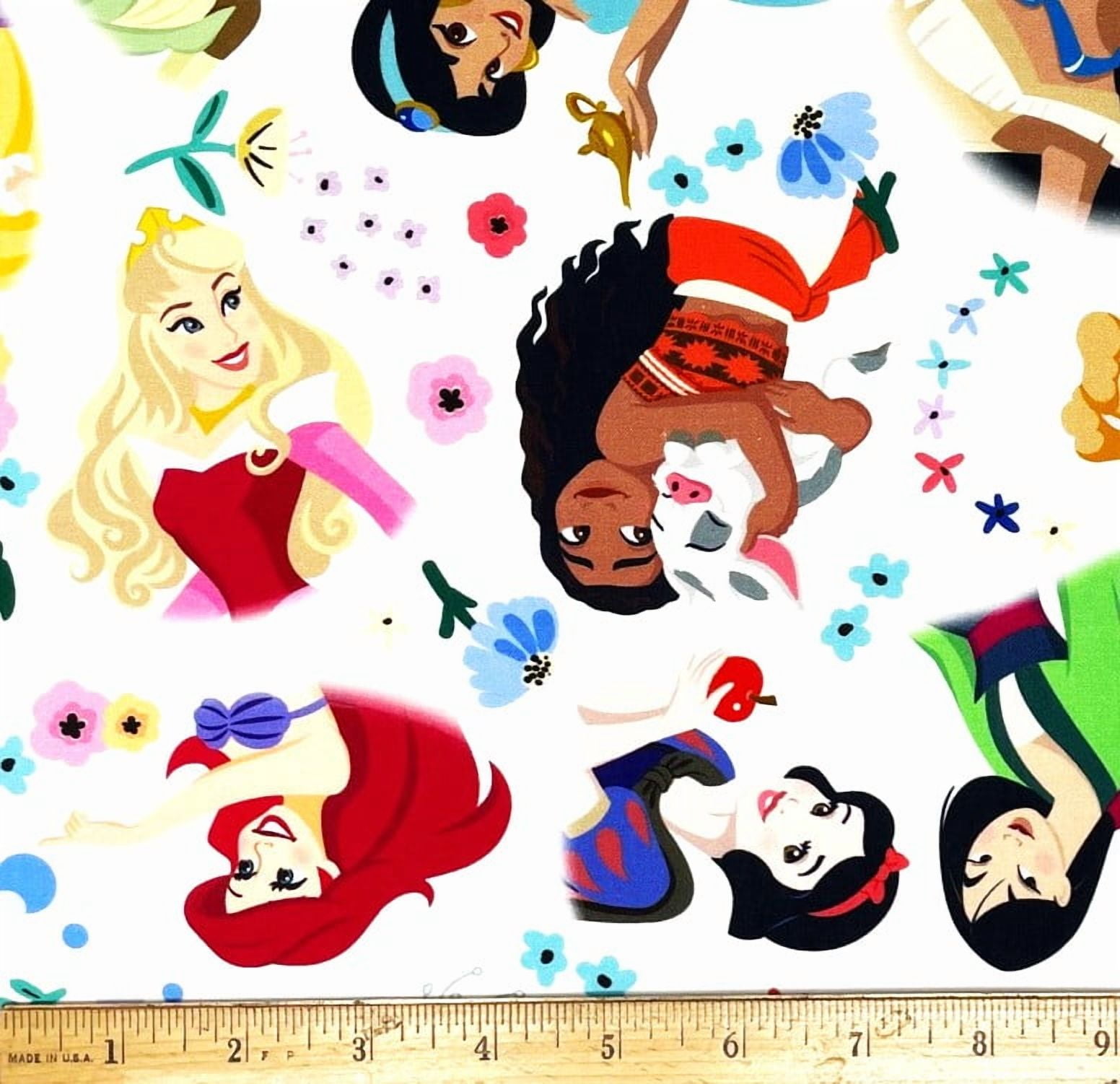 1 Fat Quarter - Disney Princess Toss on White Cotton Fabric - 21" X 18 ...