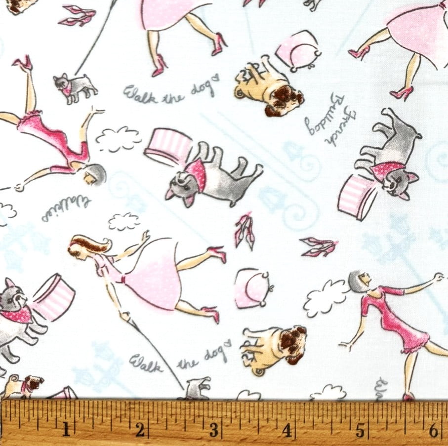 1 Fat Quarter - Frenchies French Bulldog Dog Walkies on Light Blue ...