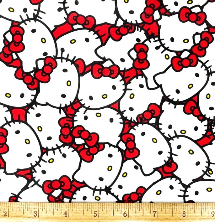 1 Fat Quarter - Hello Kitty & Red Bows Cotton Fabric - 18" X 21 ...