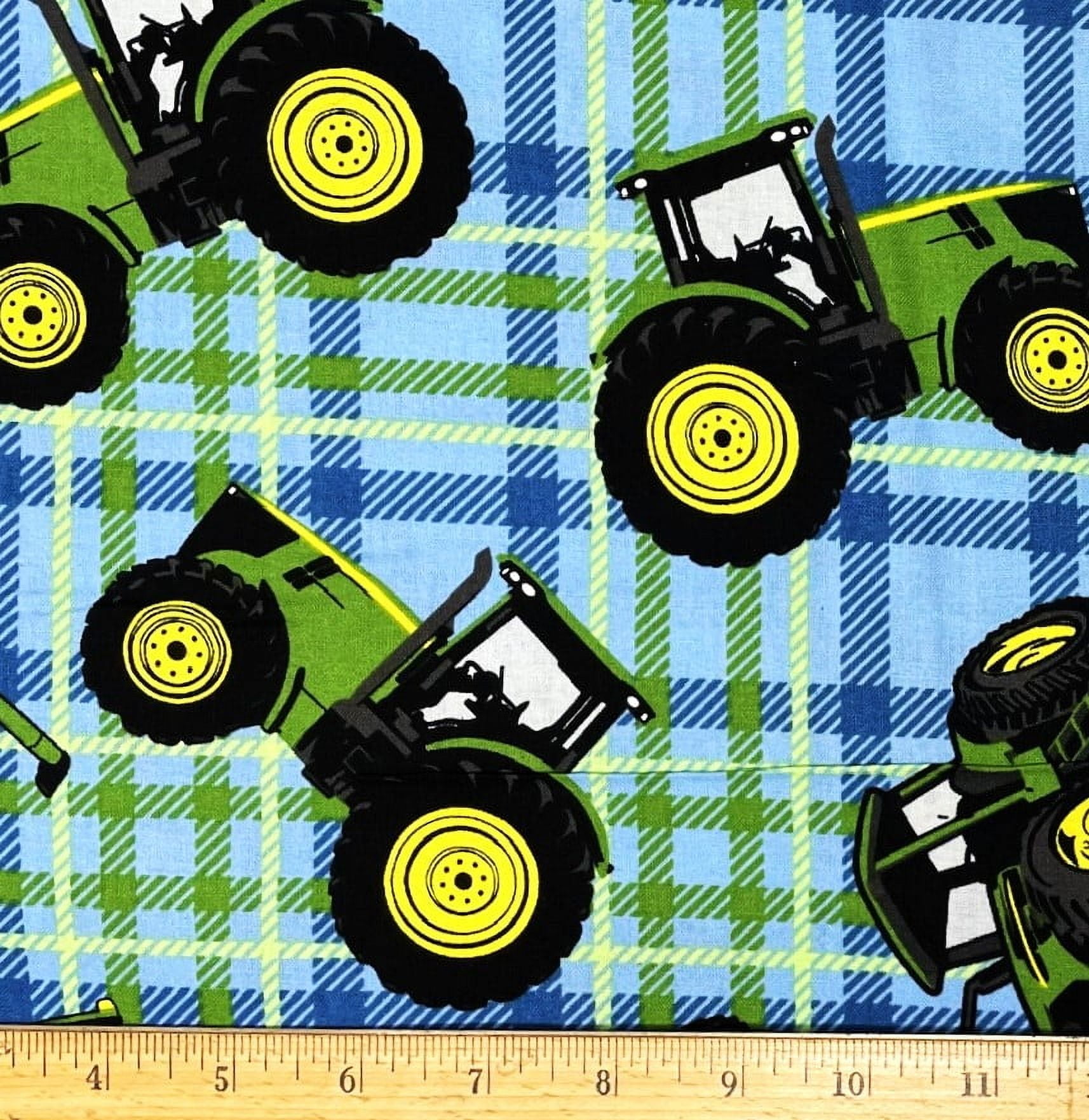 1 Fat Quarter - John Deere Farm Tractor Green Plaid Cotton Fabric - 18 ...