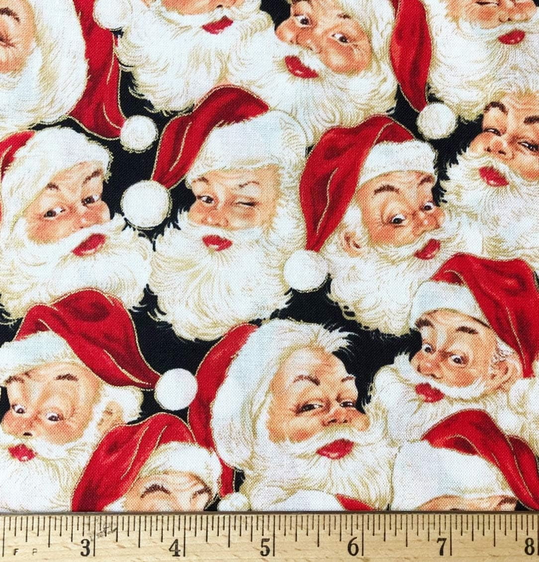 1 Fat Quarter - Jolly Santa Christmas on Black Laurie Cook Cotton ...