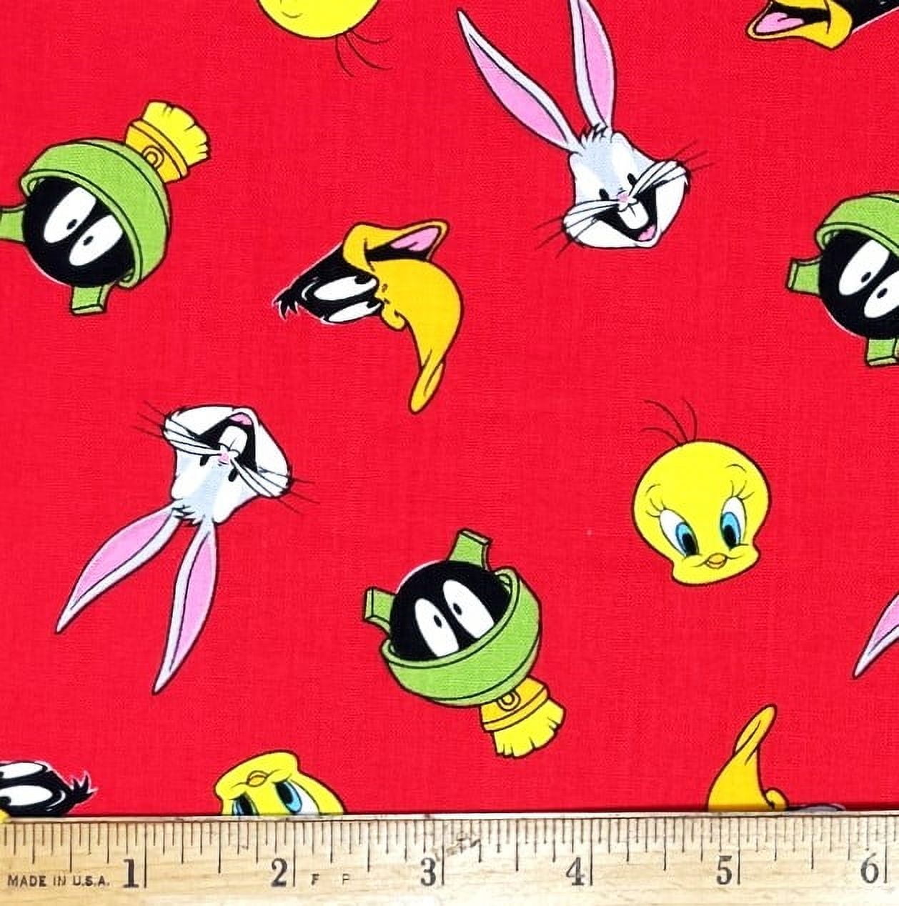 1 Fat Quarter - Looney Tunes Bugs Daffy Tweety & Marvin on Red Cotton ...